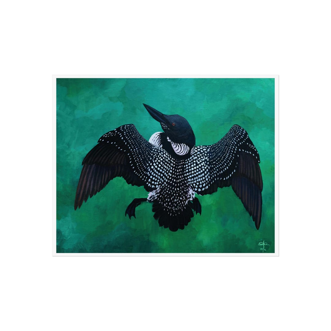 Fine Art Posters, Diving Deep Loon Water Bird Acrylic Painting Green ...