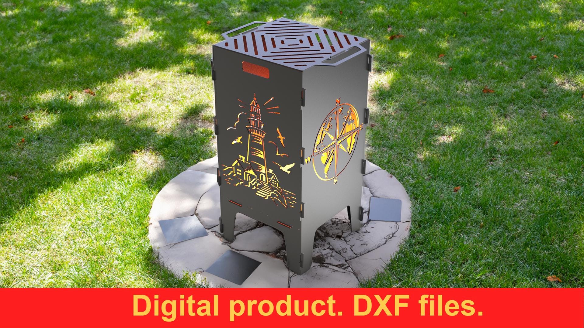 Lighthouse and Compass Fire Pit Grill DXF Files for Plasma, Laser, CNC ...
