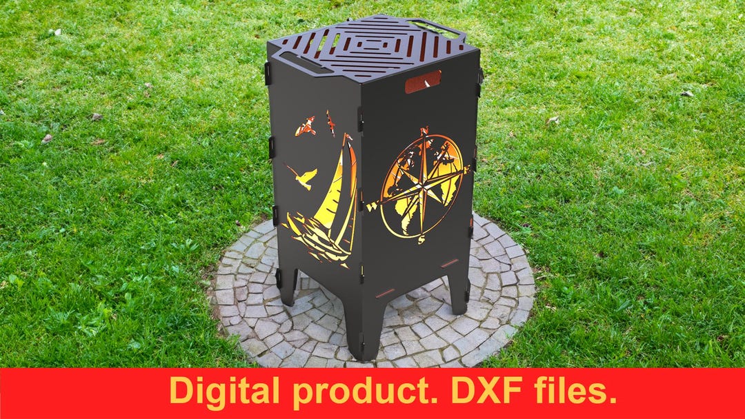 Compass and Sailboat Fire Pit Grill DXF Files for Plasma, Laser, CNC ...