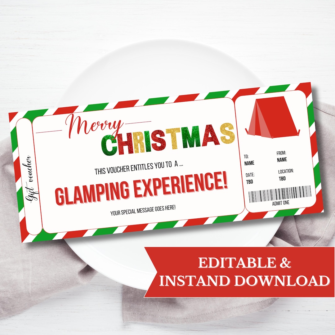 Editable Christmas Glamping Experience Gift Certificate, Printable ...