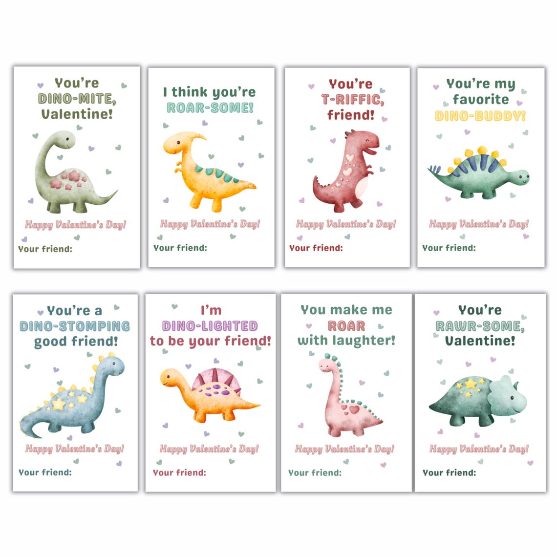 Dinosaur Valentine Cards for Kids Printable, Dino Classroom Valentines ...