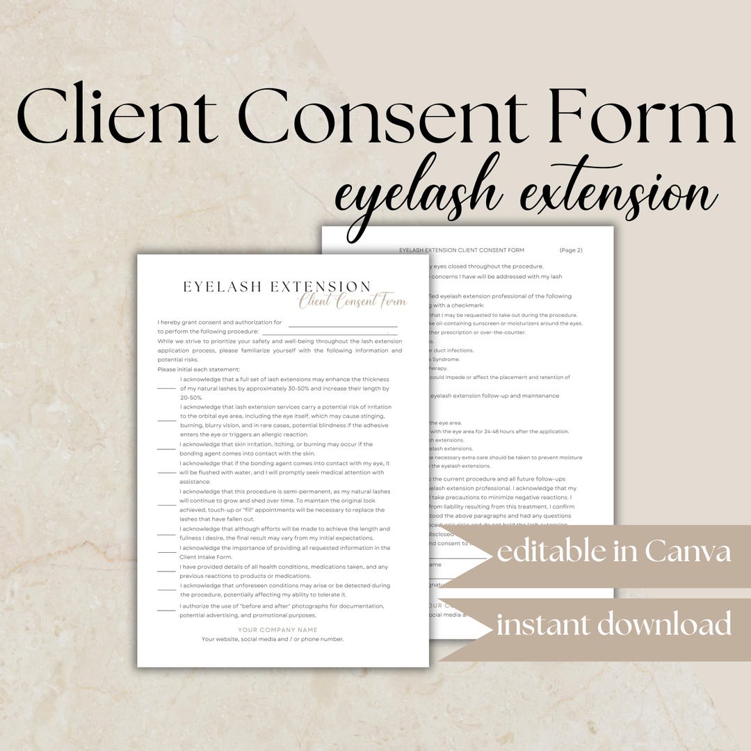 Editable Lash Consent Form Template, Eyelash Extension Client Waiver ...