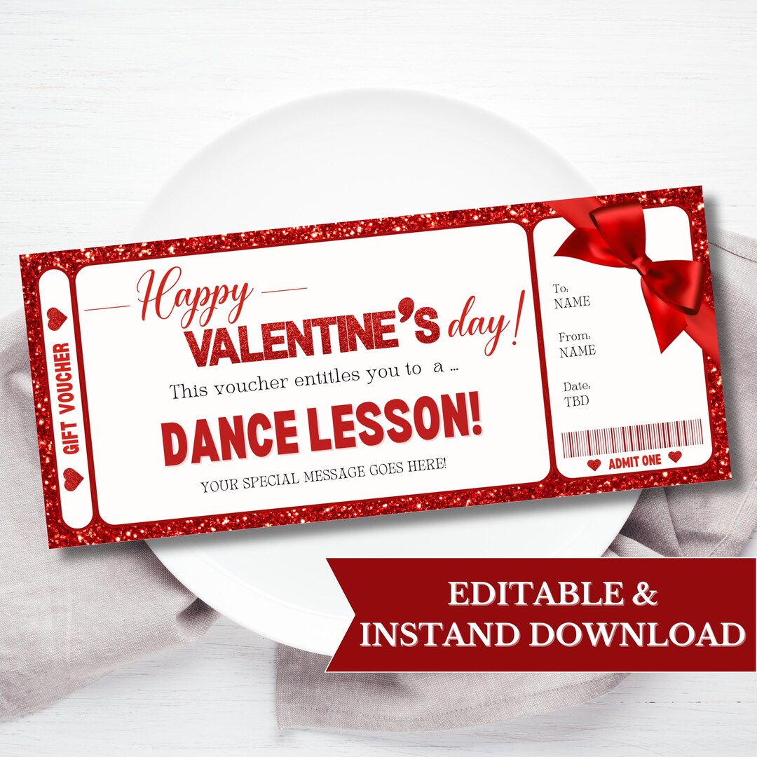 Valentine’s Day Dance Lesson Gift Voucher Printable, Couples Dance ...