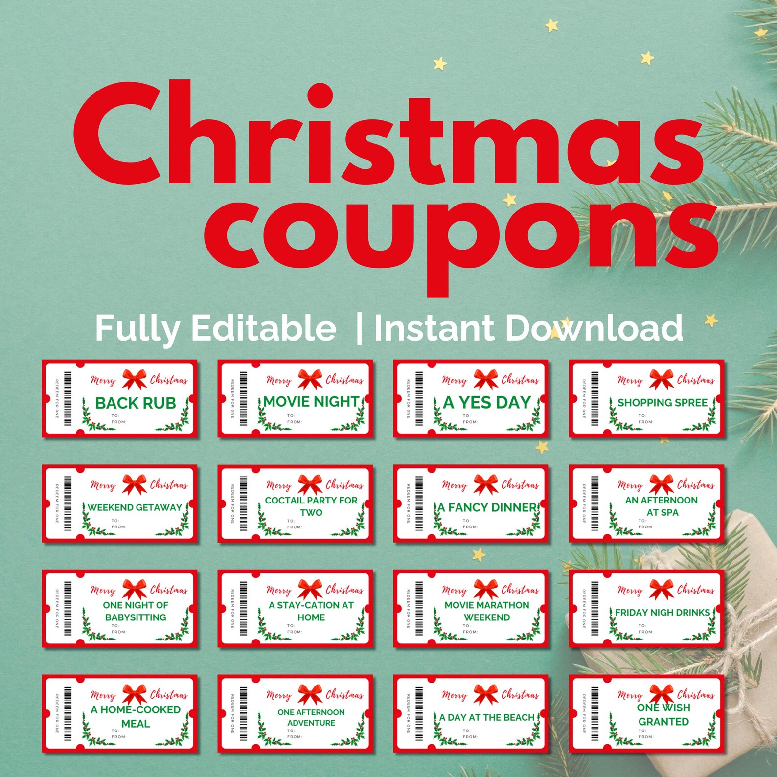 Editable Christmas Coupon Template Printable, Custom Holiday Coupons ...