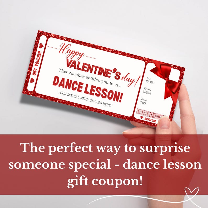 Valentine’s Day Dance Lesson Gift Voucher Printable, Couples Dance ...