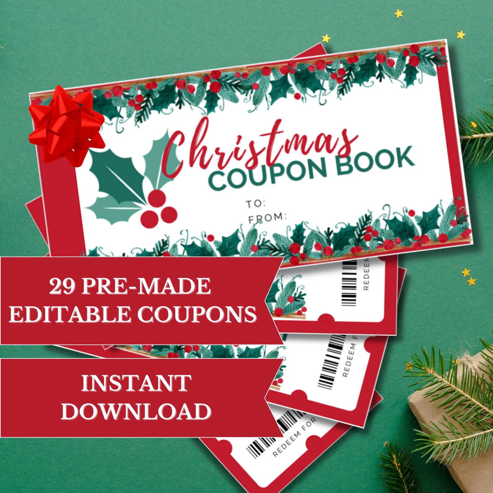 Editable Christmas Coupon Book Template, Printable Custom Love Coupons ...