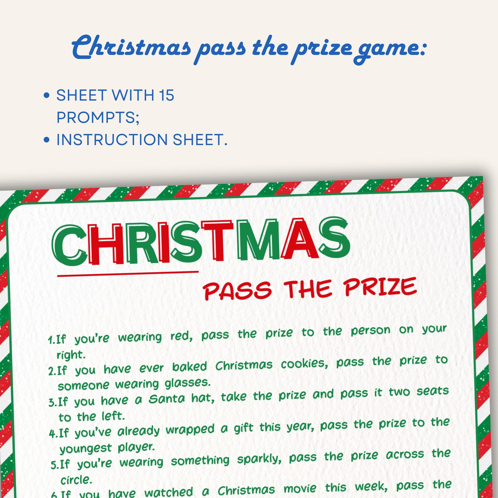 Christmas Pass the Prize Game Printable, 15 Prompt Gift Exchange ...