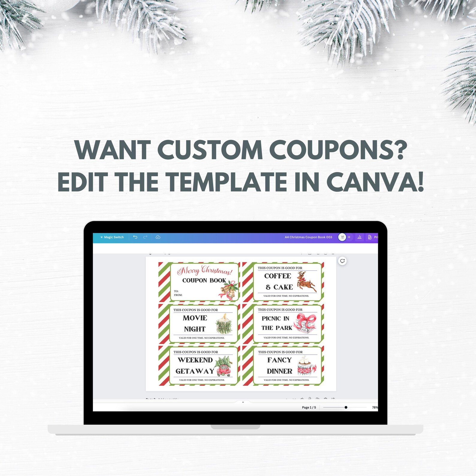 Christmas Custom Coupon Book Printable, Editable Holiday Coupon ...