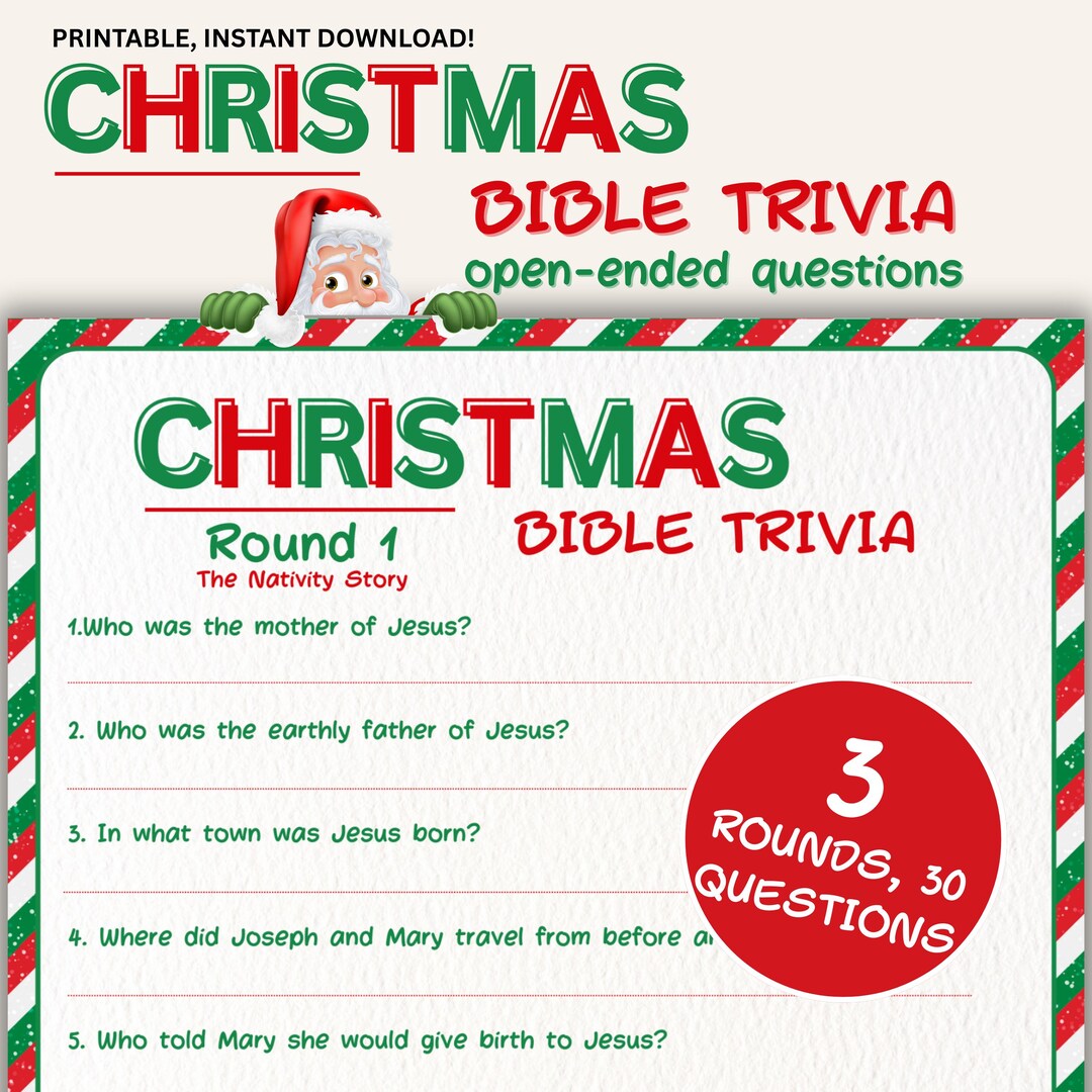 Christmas Bible Trivia Printable – 30 Open-ended Questions, Christian ...