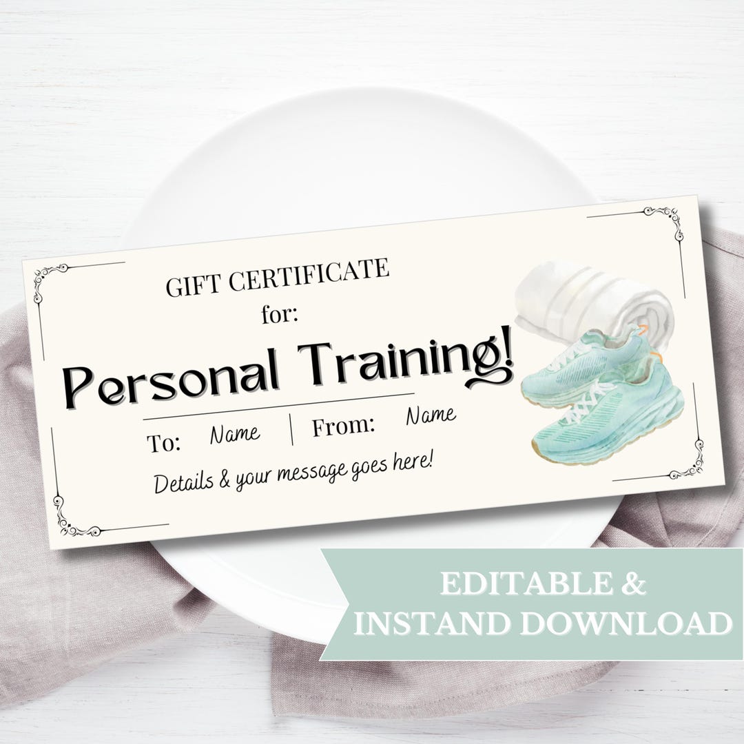 Personal Training Gift Voucher Printable, Fitness Gift Certificate ...
