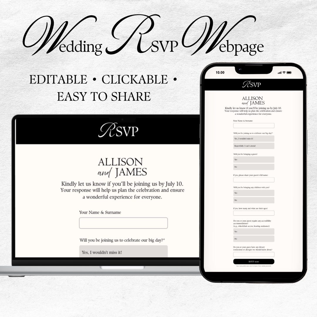 Minimal Wedding RSVP Website Template, Canva RSVP Form, Digital RSVP ...