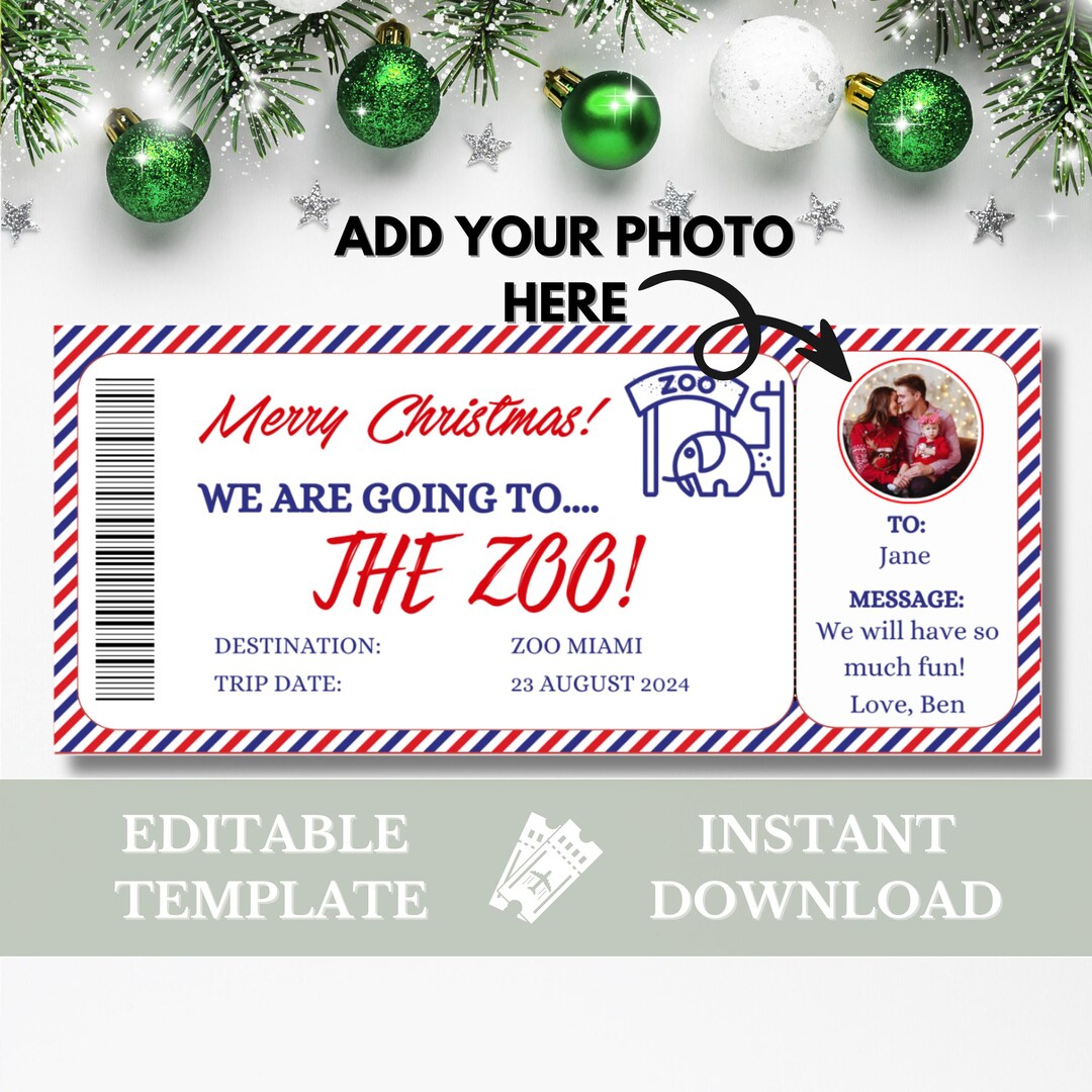 Christmas Zoo Gift Ticket Template, Zoo Invitation, Editable Custom Zoo ...