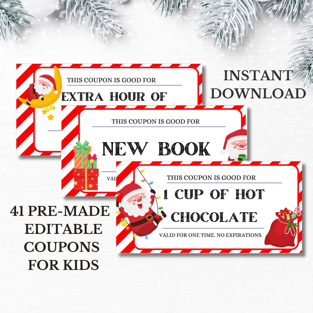 Christmas Coupon Book for Kids, Printable Stocking Stuffer, Reward ...