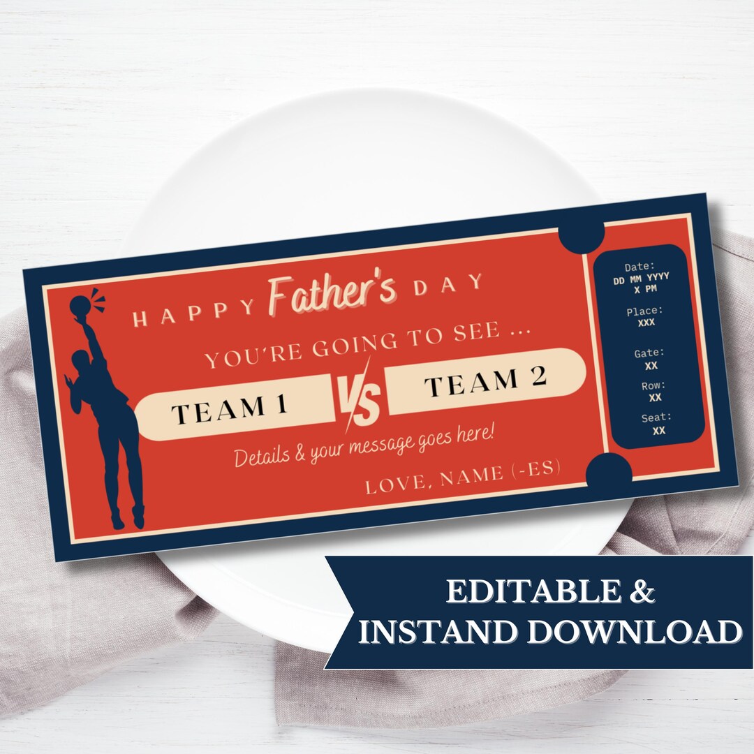 Father’s Day Basketball Ticket Gift Certificate Printable, Team Vs Team ...