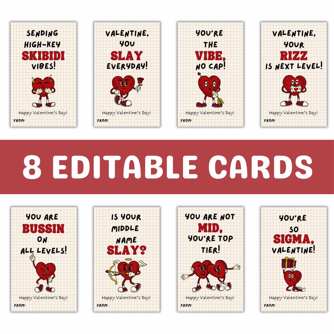 Gen Z Valentine Cards for Kids & Teens, Funny Slay Rizz Valentines ...