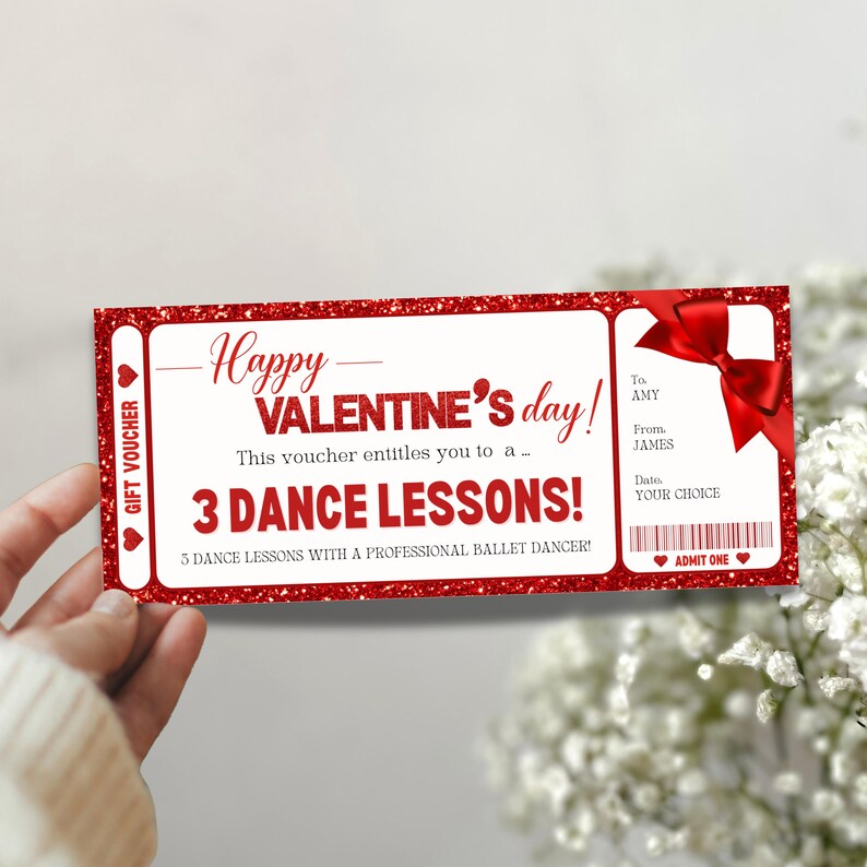 Valentine’s Day Dance Lesson Gift Voucher Printable, Couples Dance ...