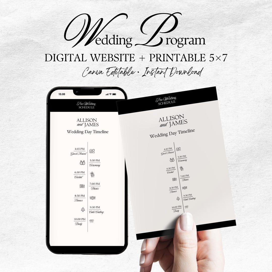 Wedding Program Template, Digital Wedding Program Website + Printable ...
