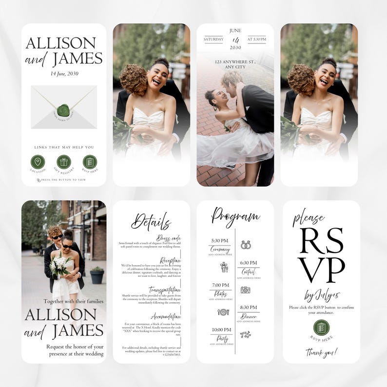 Interactive Digital Wedding Invitation, Mobile Evite With RSVP Map ...
