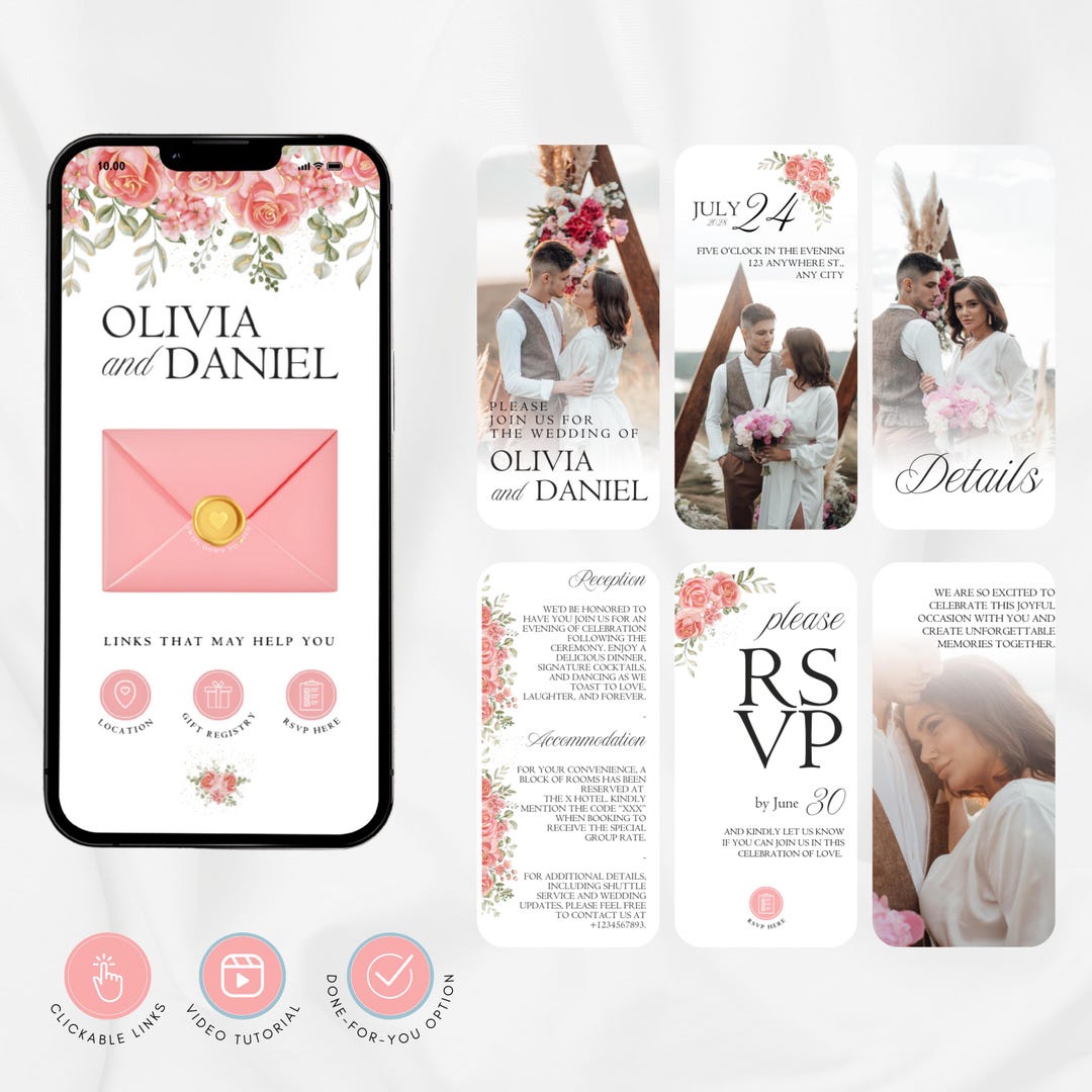 Editable Wedding Invite With Links, Digital Floral Wedding Evite ...