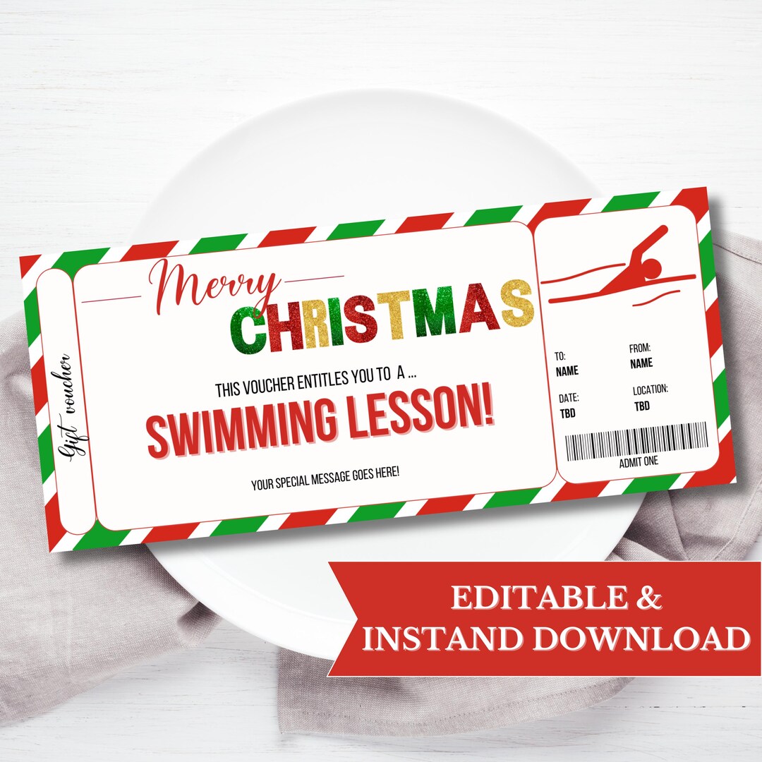 Editable Christmas Swimming Lesson Gift Certificate, Printable Swim ...