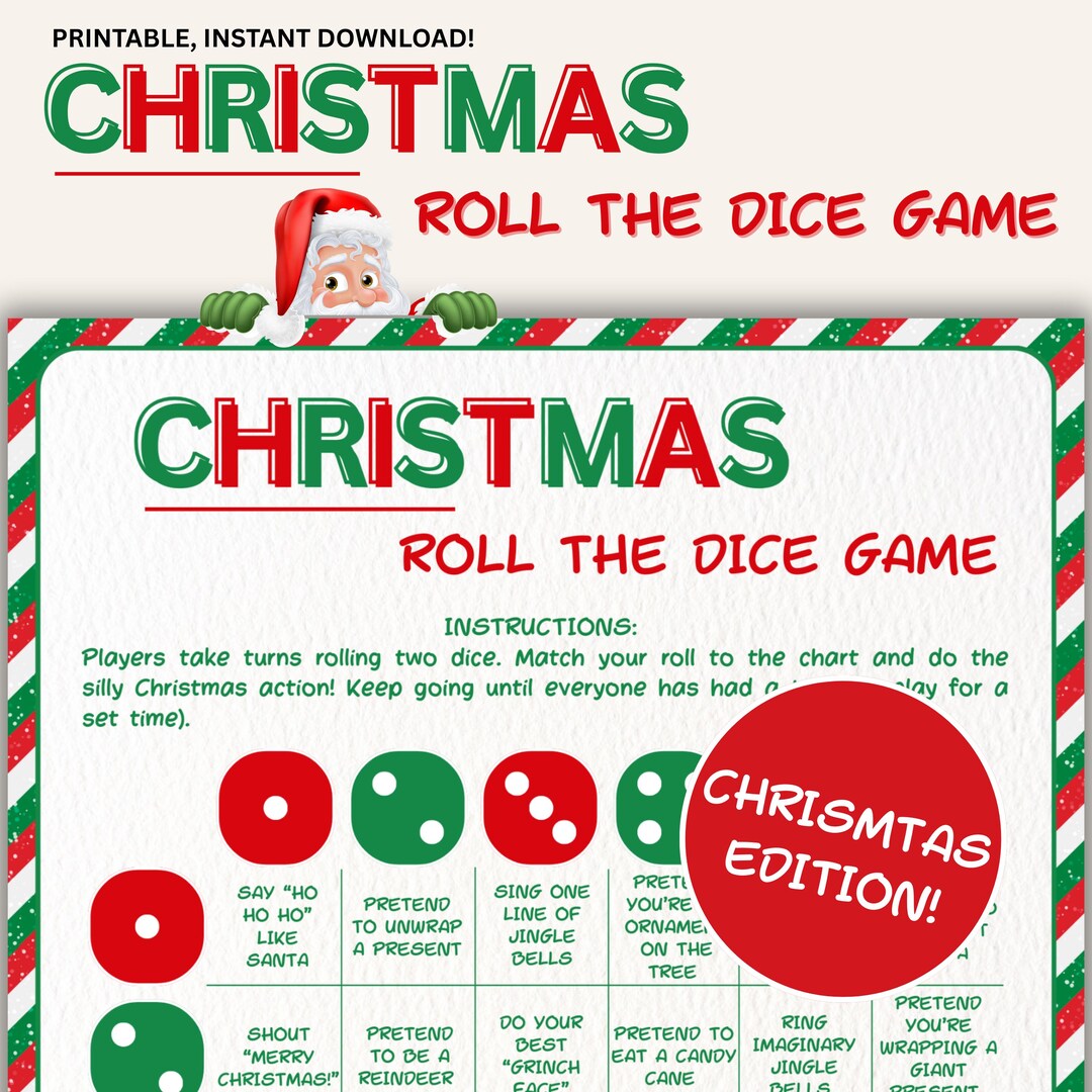 Christmas Roll the Dice Printable Game, Fun Holiday Party Activity ...