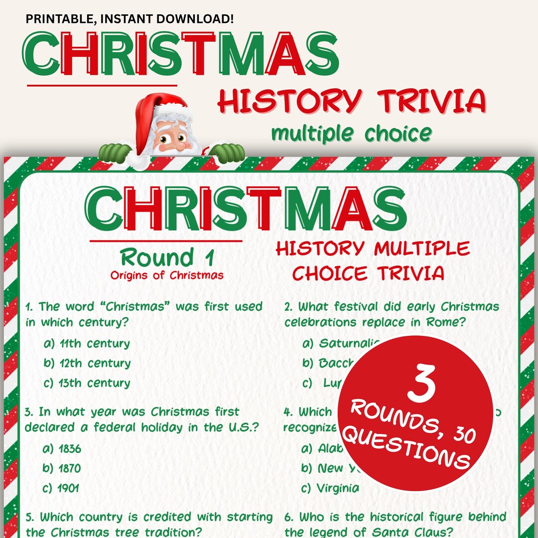 Christmas History Trivia Game Printable, Multiple Choice Holiday Quiz ...