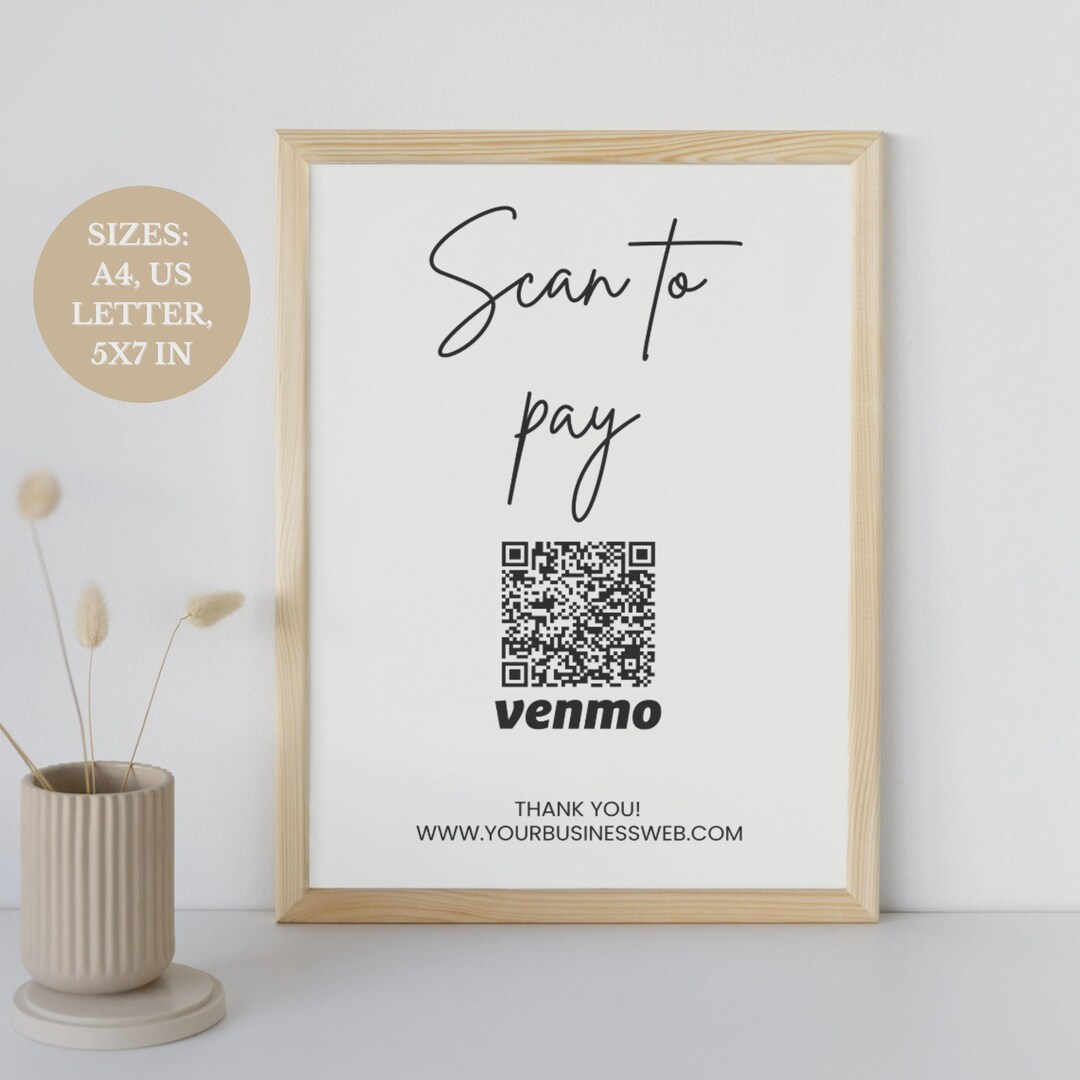 Editable Venmo QR Code Sign, Scan to Pay Small Business Template ...