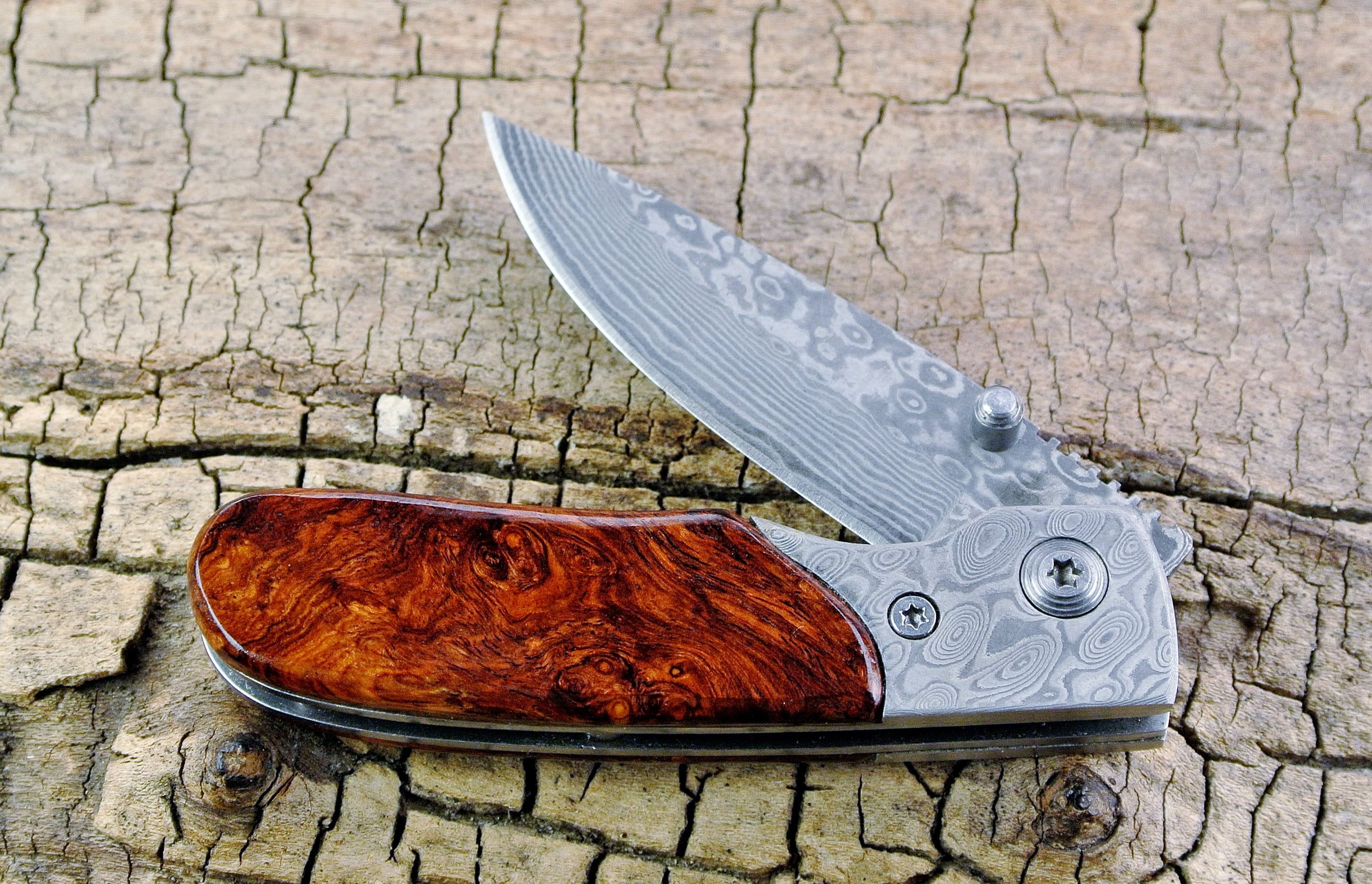 Pocket Knife with Wood Handle - Honduran Rosewood Burl - Wooden Handle ...