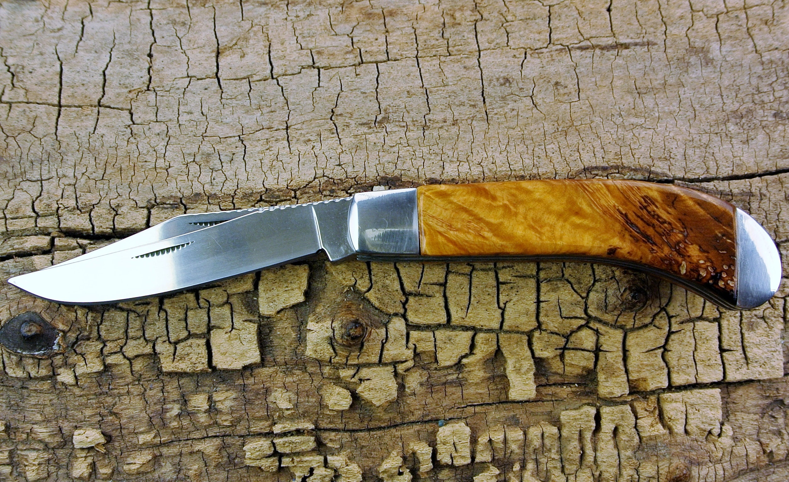 Pocket Knife with Wood Handle - Corrugata Burl Wooden Handle - Wood ...