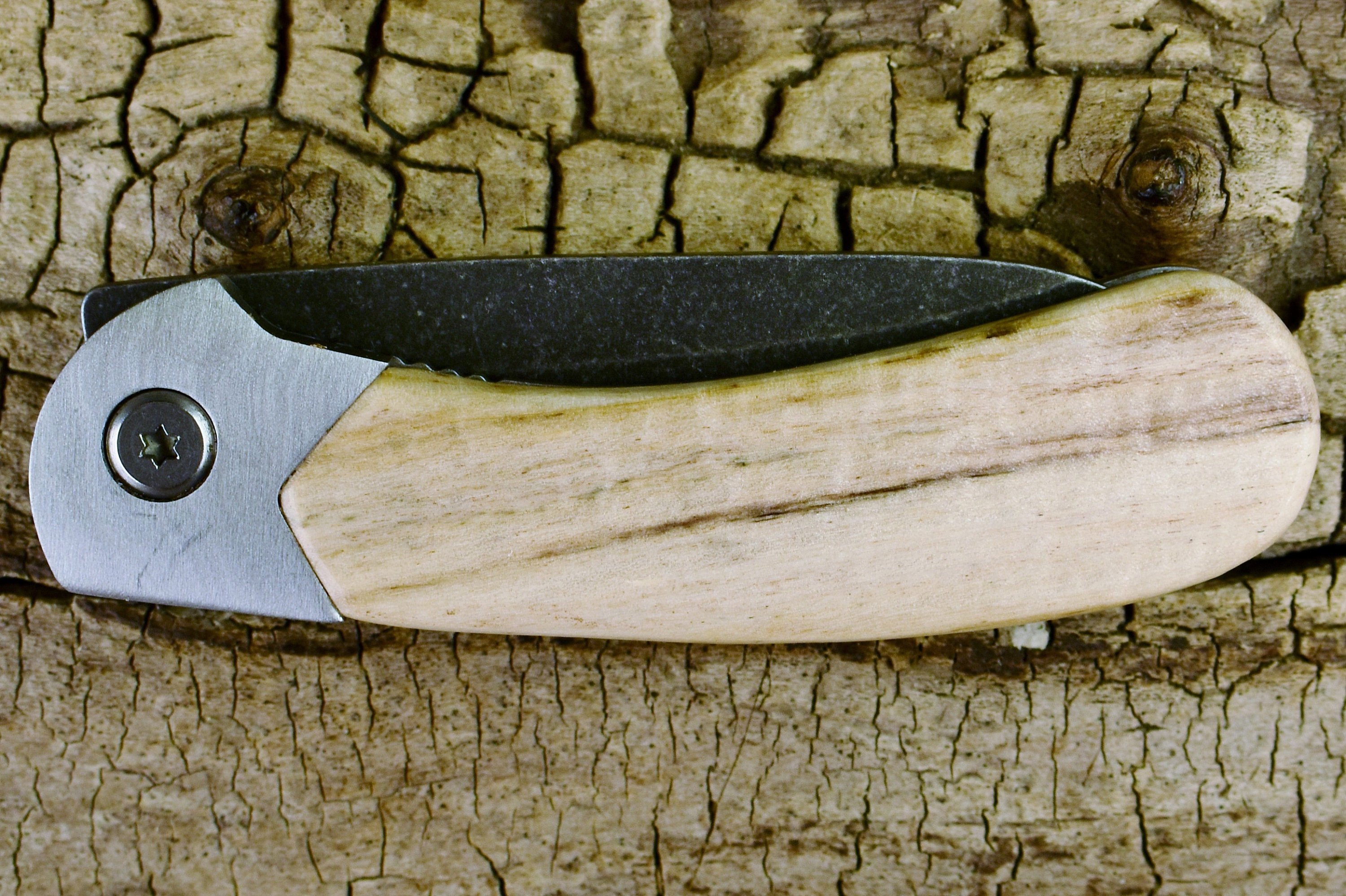 Pocket Knife with Wood Handle - Spalted Curly Maple Wooden Handle ...