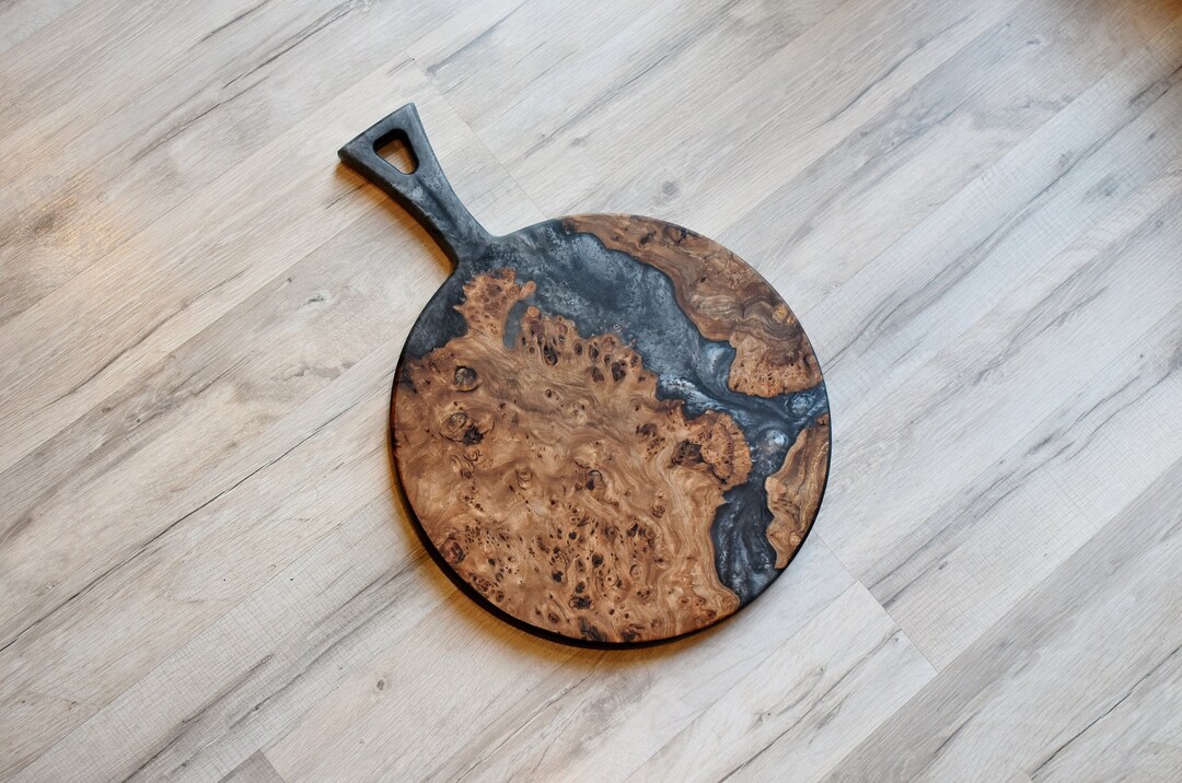 Charcuterie Board Aluminum Resin and Red Elm Burl Cutting Board Round ...