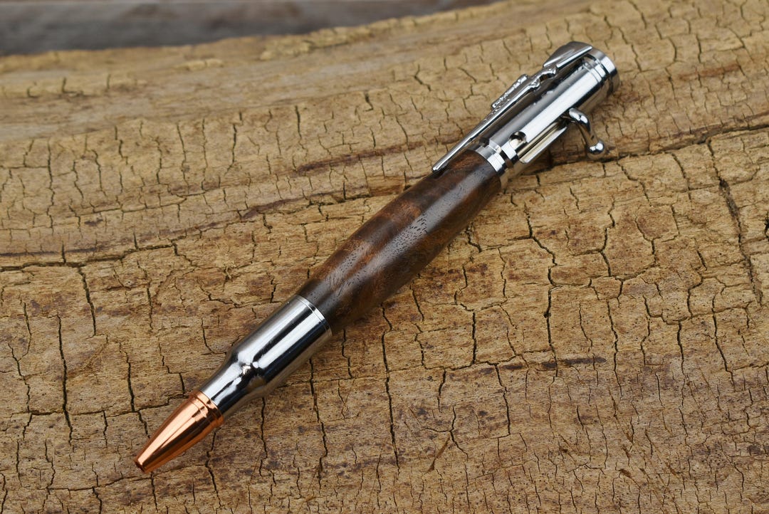 Wood Bolt Action Pen - Walnut Burl - Wood Carving - Chrome Bolt Action ...