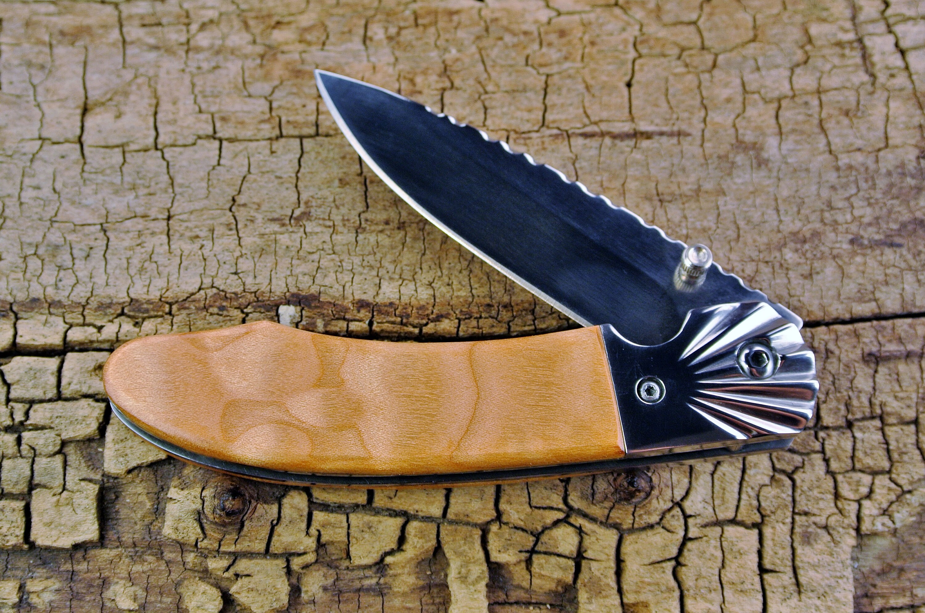 Pocket Knife with Wood Handle - Quilted Maple Wooden Handle - Wood ...
