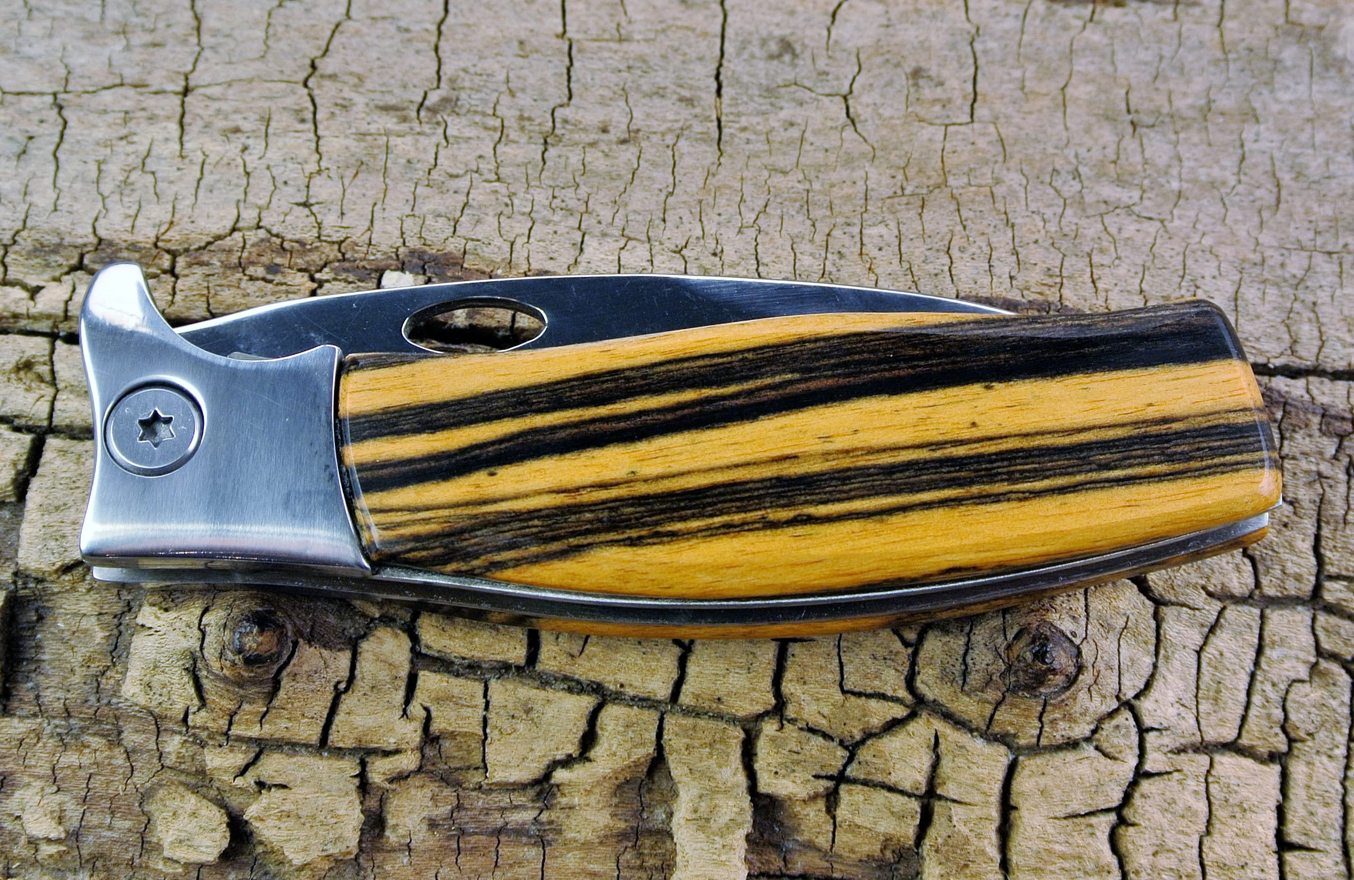 Pocket Knife with Wood Handle - Black & White Ebony - Wooden Handle ...