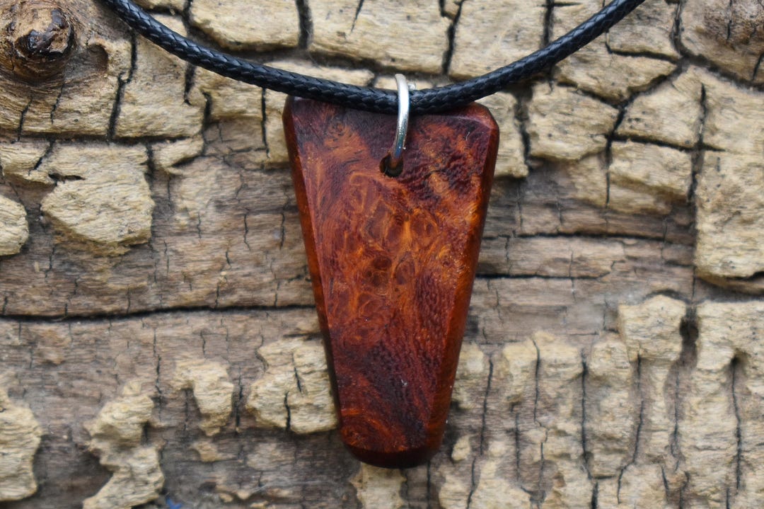 Bloodwood Burl Wood Pendant Necklace: Handmade Belize Wood, Adjustable ...