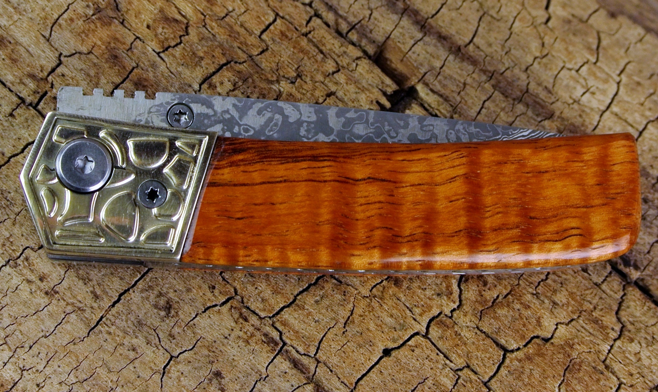 Pocket Knife with Wood Handle - Curly Koa - Wooden Handle with Damascus ...