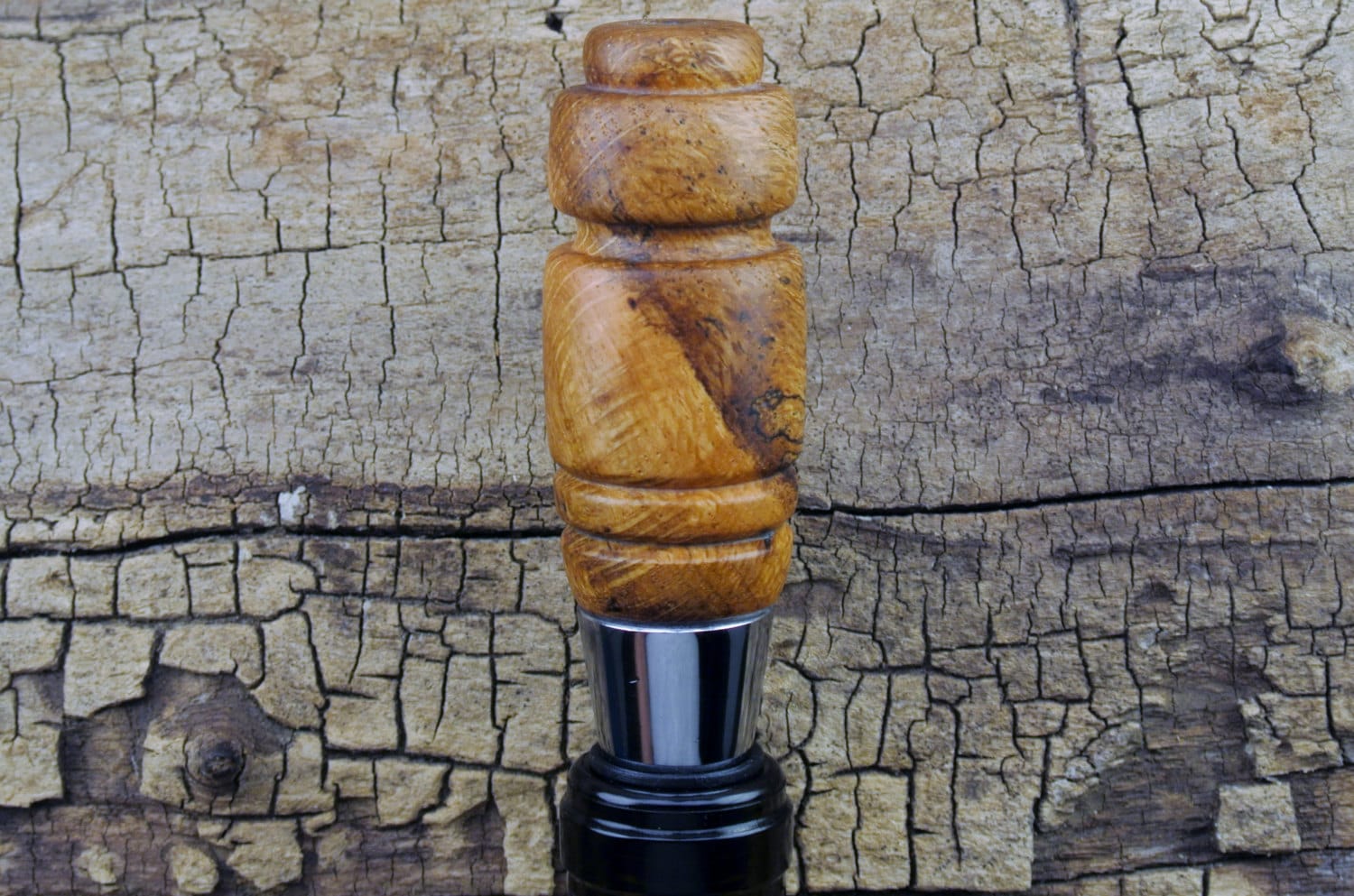 Wooden Wine Bottle Stopper - Black Oak Burl - Chrome Cone Style Bottle ...