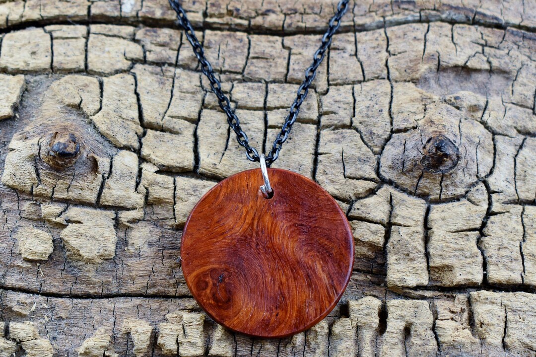 Afzelia Burl Wood Pendant Necklace: Handmade Rare Wood, 18 Inch Chain ...