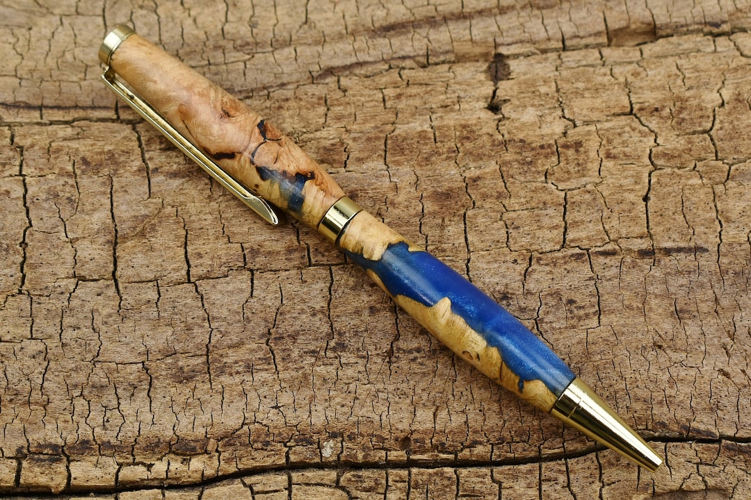Resin Wood Pen - Cobalt Blue Resin Maple Burl Wooden Pen - Groomsmen ...