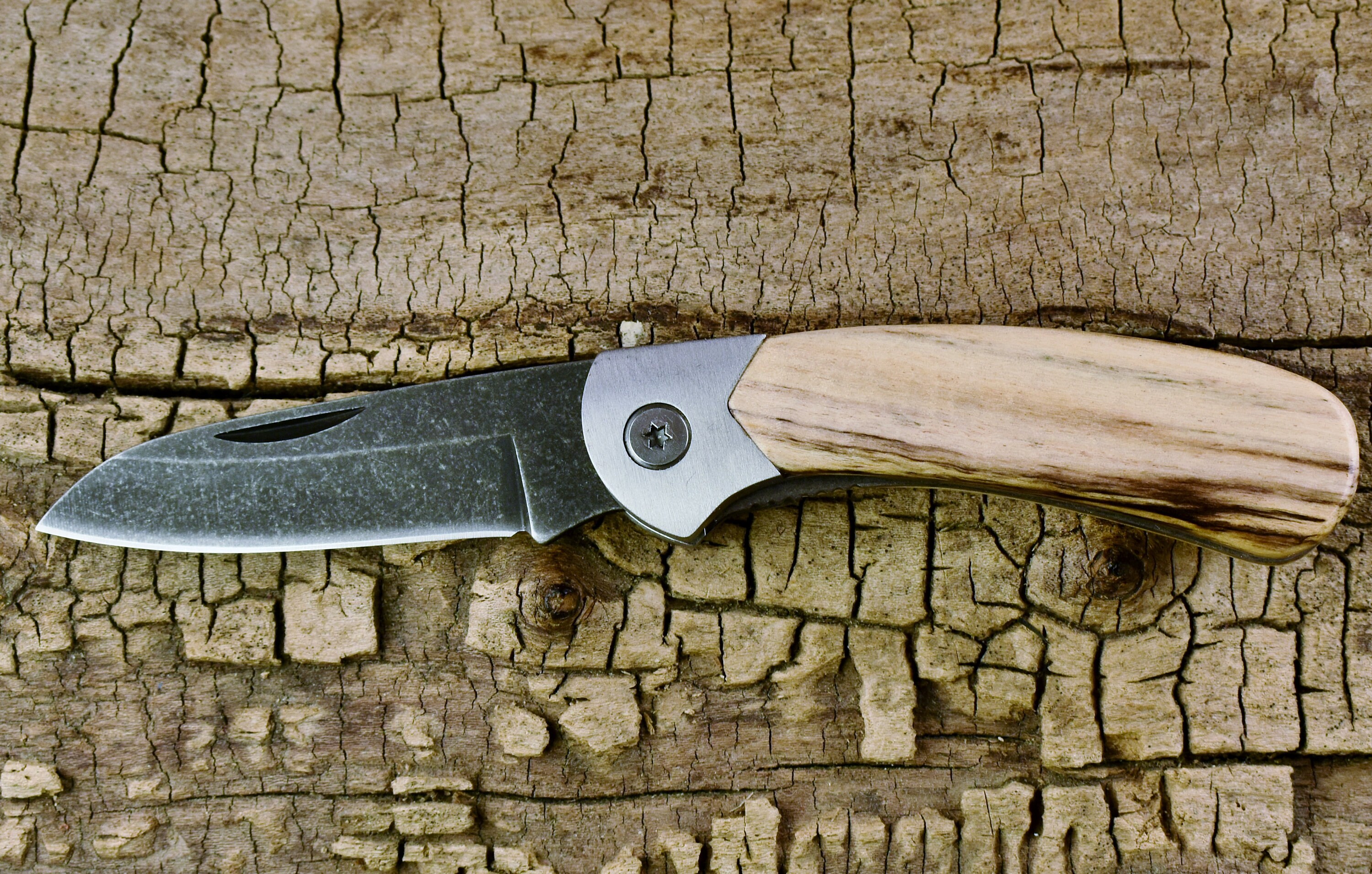 Pocket Knife with Wood Handle - Spalted Curly Maple Wooden Handle ...
