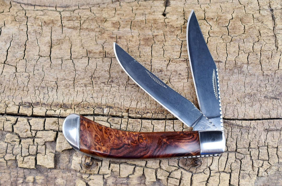 Rare Wood Pocket Knife With Wood Handle - Honduran Rosewood Burl Wooden ...