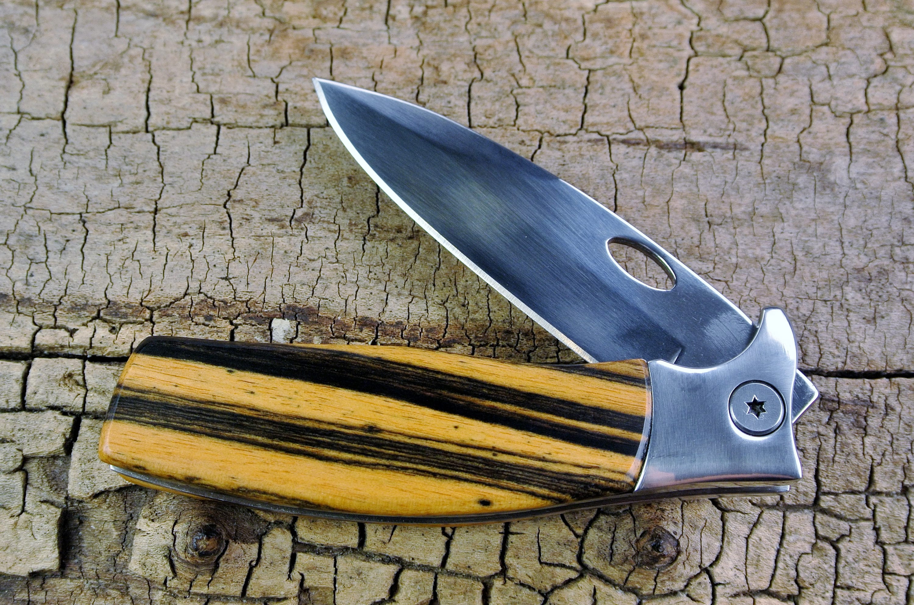 Pocket Knife with Wood Handle - Black & White Ebony - Wooden Handle ...