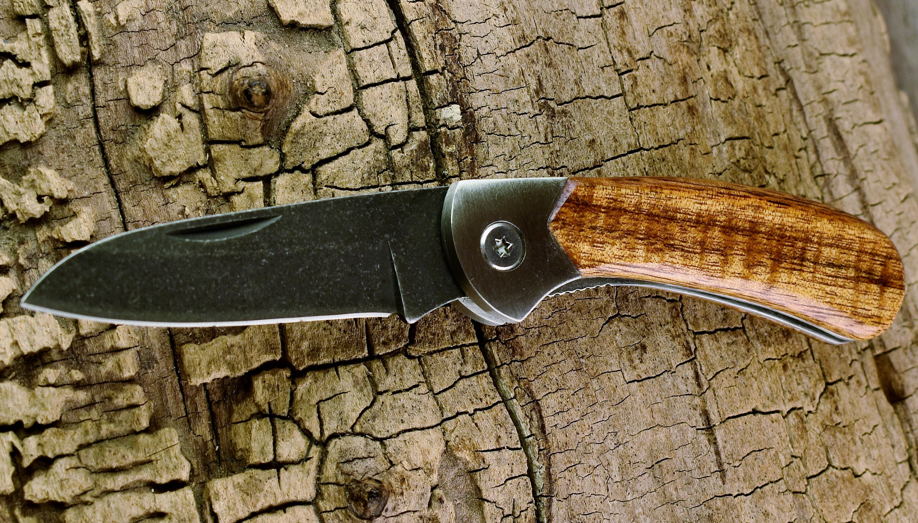 Pocket Knife with Wood Handle - Hawaiian Curly Koa Wooden Handle - Wood ...