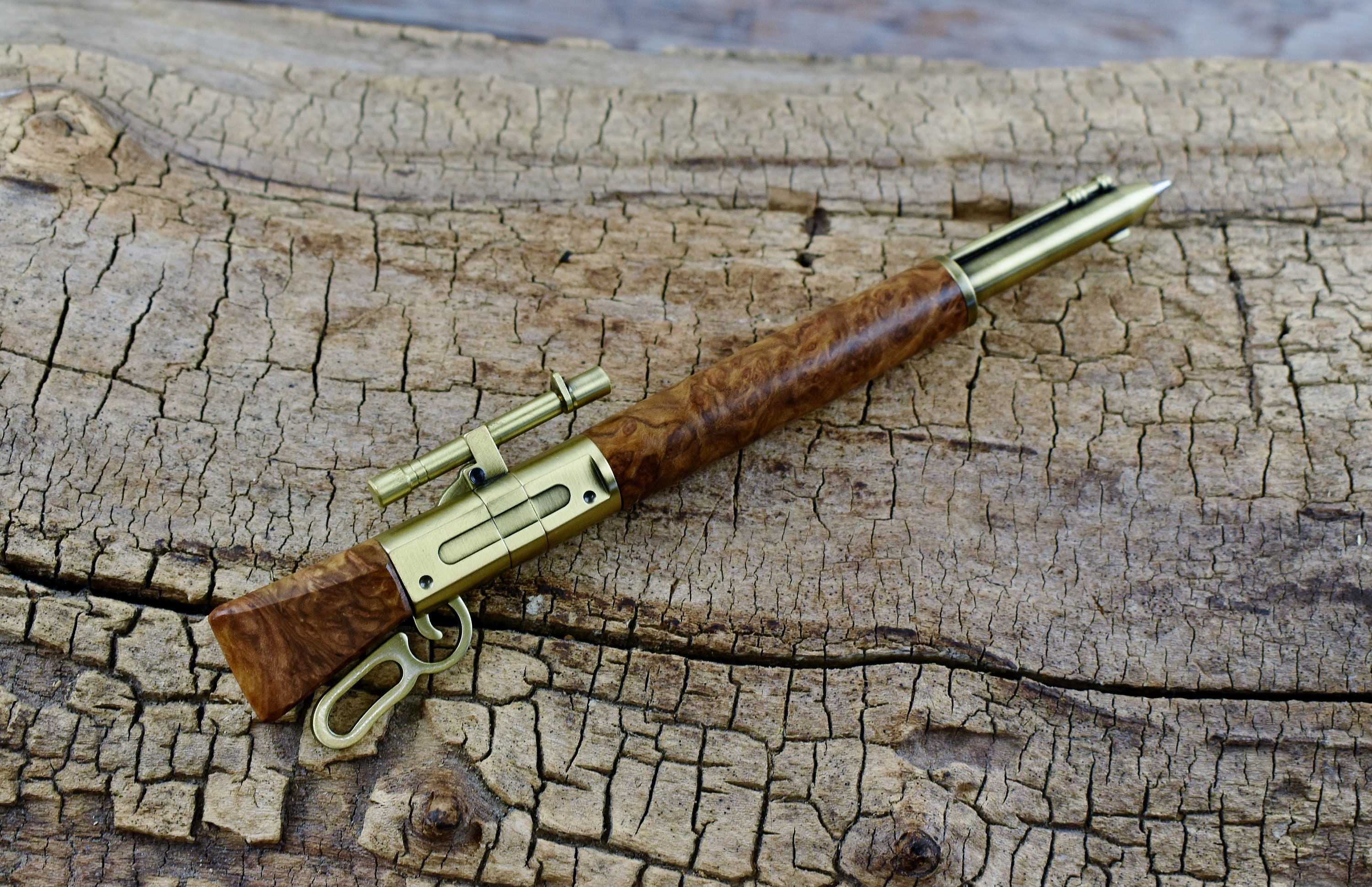 Wood Rifle Pen - Australian Corrugata Burl - Lever Action Click Pen ...