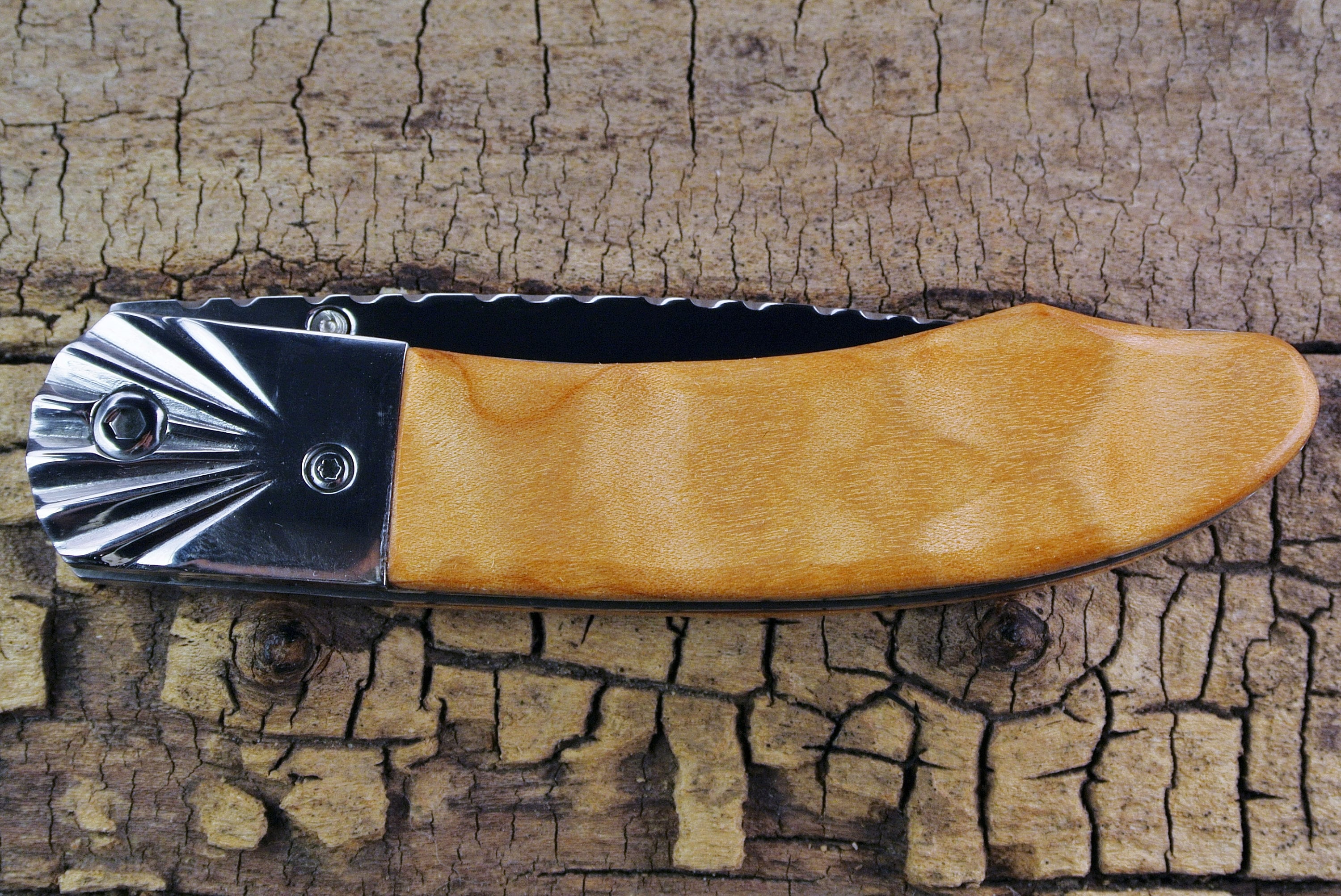 Pocket Knife with Wood Handle - Quilted Maple Wooden Handle - Wood ...