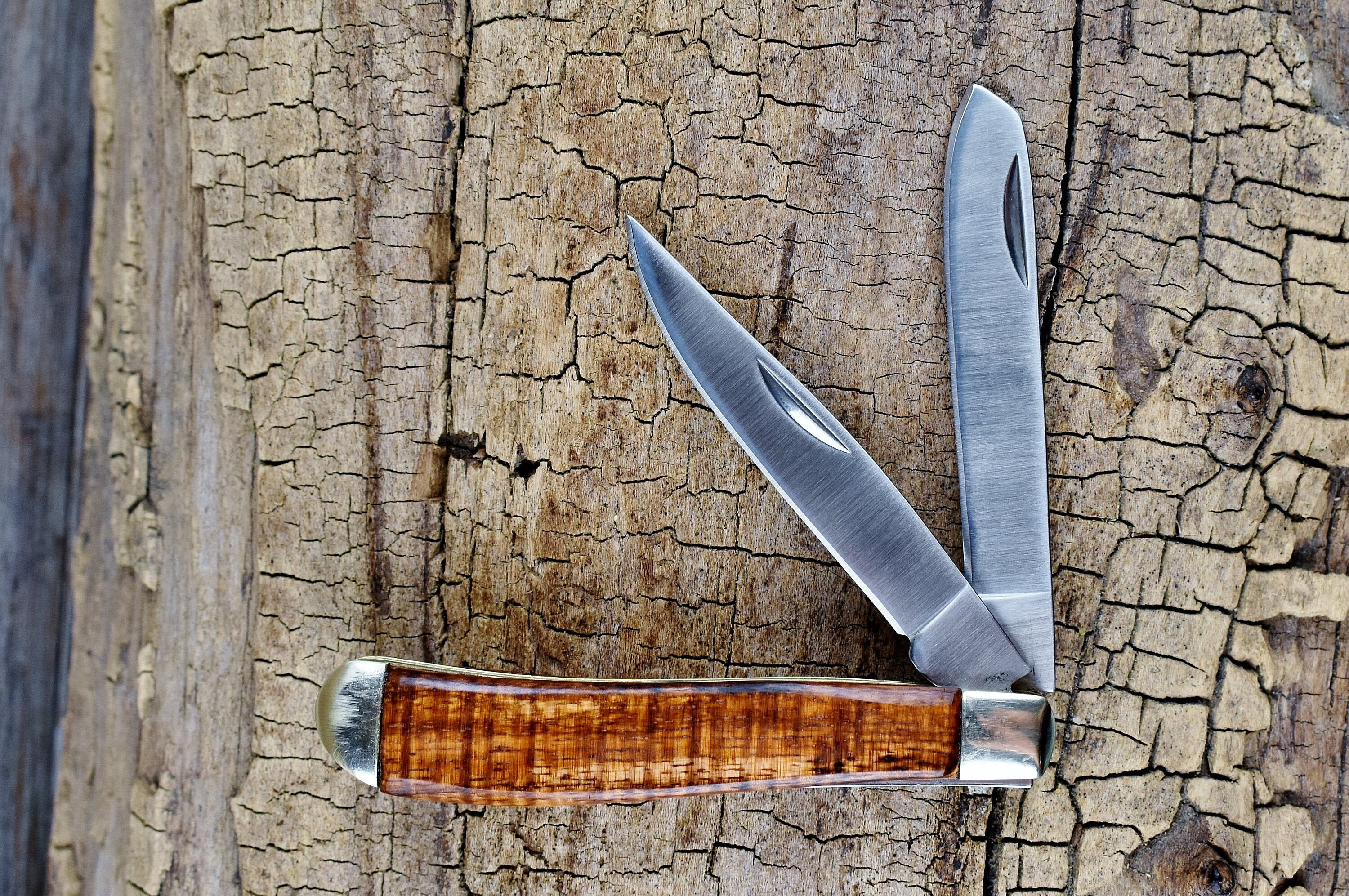 Pocket Knife with Wood Handles - Hawaiian Curly Koa wood - Classic Two ...