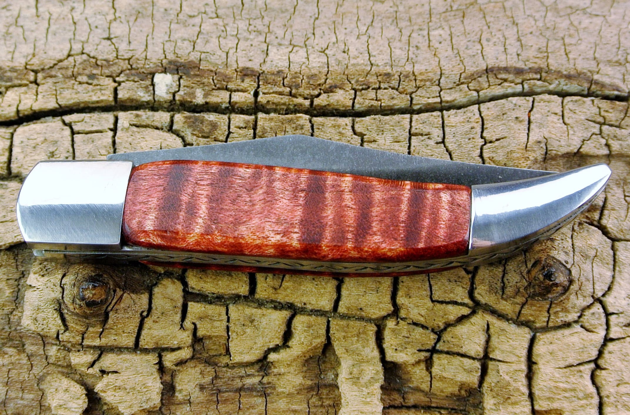 Pocket Knife with Wood Handle - Curly Maple (Dyed Red) Wooden Handle ...