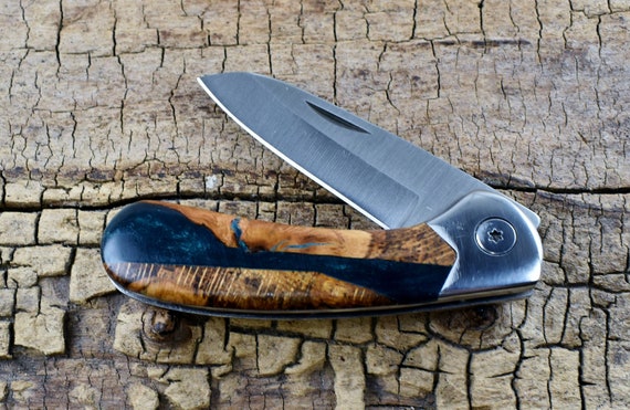 Resin Wood Pocket Knife With Wood Handle Emerald Green Resin - Etsy