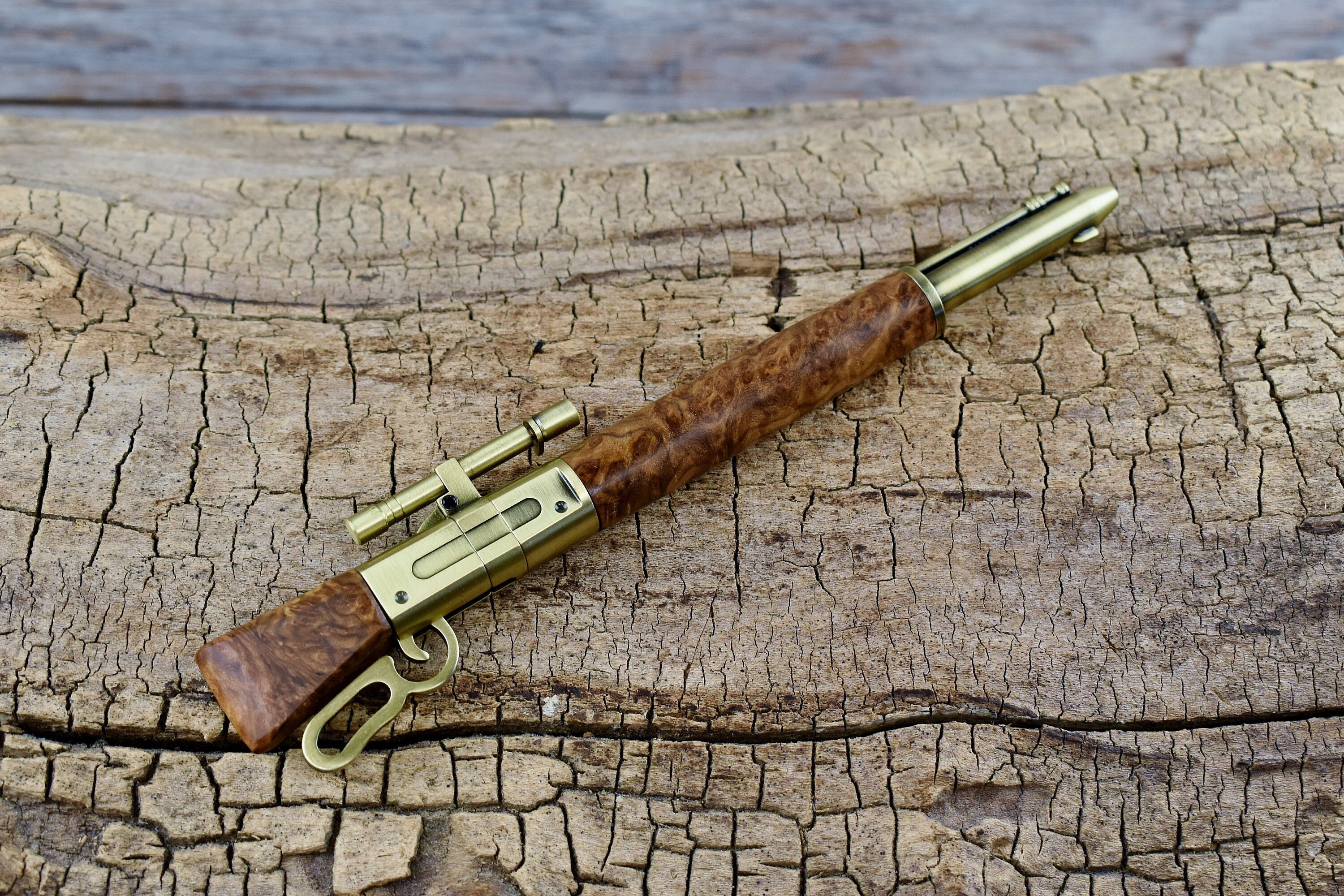 Wood Rifle Pen - Australian Corrugata Burl - Lever Action Click Pen ...