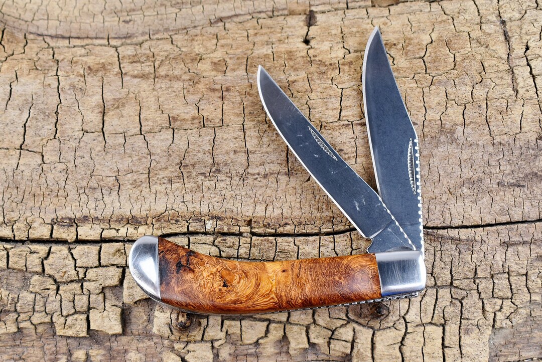 Rare Wood Pocket Knife With Wood Handle Afzelia Burl Wooden Handle Wood ...